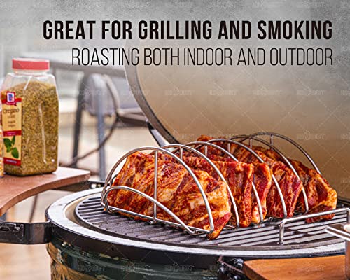 BBQ Rib Racks for Smoking, Classic Joe, BGE Grill Expander Rack Accessories - Optimizes Grilling Space, Standing Roast Rack Allows for more Even Cooking, Works with 18" or Larger Size Grill, Stainless