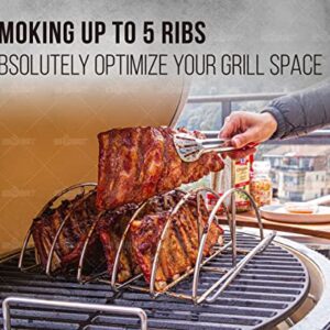 BBQ Rib Racks for Smoking, Classic Joe, BGE Grill Expander Rack Accessories - Optimizes Grilling Space, Standing Roast Rack Allows for more Even Cooking, Works with 18" or Larger Size Grill, Stainless