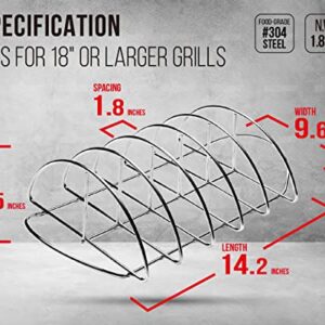 BBQ Rib Racks for Smoking, Classic Joe, BGE Grill Expander Rack Accessories - Optimizes Grilling Space, Standing Roast Rack Allows for more Even Cooking, Works with 18" or Larger Size Grill, Stainless