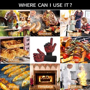 Grilling Gloves 1472℉ Extreme Heat Resistant, Grill BBQ Gloves for Men, Silicone Non-Slip Kitchen Oven Mitts, Hot Cooking Oven Gloves for Grilling, Frying, Baking, Welding, Fireplace, 14 Inch