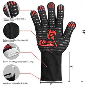 Grilling Gloves 1472℉ Extreme Heat Resistant, Grill BBQ Gloves for Men, Silicone Non-Slip Kitchen Oven Mitts, Hot Cooking Oven Gloves for Grilling, Frying, Baking, Welding, Fireplace, 14 Inch