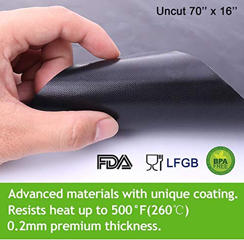 Grill Mat, 70" x 16" Grilling Mats for Outdoor Grill Nonstick, BBQ Silicone Grill Mat Accessories for Griddle, Cut to any Size, Resuable and Easy to Clean, Works On Charcoal Electric Gas Grill - Black