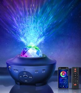 galaxy projector star projector, water wave and star effects, app control, speaker, remote control, party、room decoration lights for kids and adults