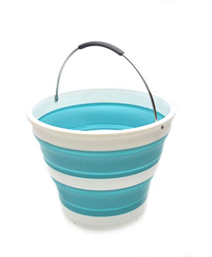 SAMMART 10L / 2.64 Gallon Collapsible Plastic Bucket - Foldable Round Tub - Portable Fishing Water Pail - Space Saving Outdoor Waterpot, Size 31cm Dia (1, Bright Blue)