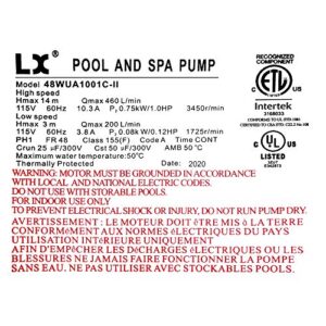 PUMP, LX 48WUA, 1.0hp, 115V, 48WUA1001C-II