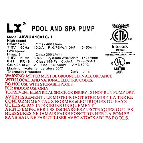 PUMP, LX 48WUA, 1.0hp, 115V, 48WUA1001C-II