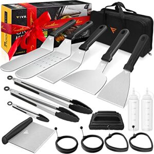 fivejoy griddle accessories kit, flat top grill set for blackstone and camp chef, bbq spatula tools with metal spatula, scraper, egg rings, cleaning kit for camping (17 pcs)- gift for men, women, dad