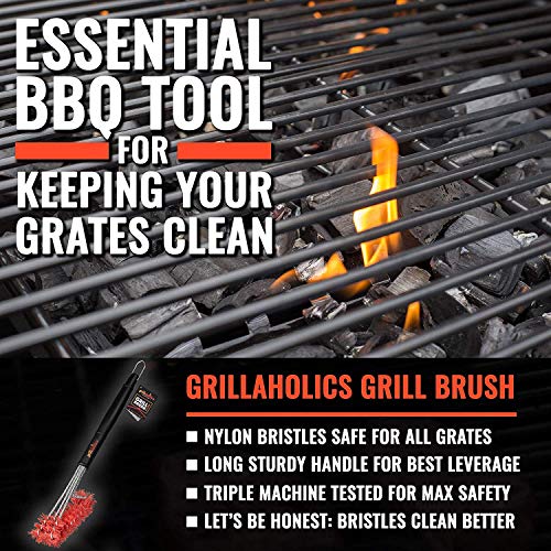 Grillaholics Essentials Nylon Grill Brush - Bristle Free Alternative - Nylon Cold Scrub Technology Cleans Between The Grates - Lifetime Manufacturer's Warranty