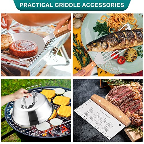 Leonyo 27 Pcs Griddle Accessories, Flat Top Grill Accessories Stainless Steel Griddle Spatula with Metal Scraper, Melting Dome, Grilling Tool Set for Outdoor Kitchen, Teppanyaki BBQ Hibachi Camping