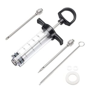 tri-sworker plastic meat injector kit for smoker with 2 flavor food syringe needles, ideal for injecting marinade into turkey, meat, brisket; 1-oz; including paper user manual, recipe e-book (pdf)