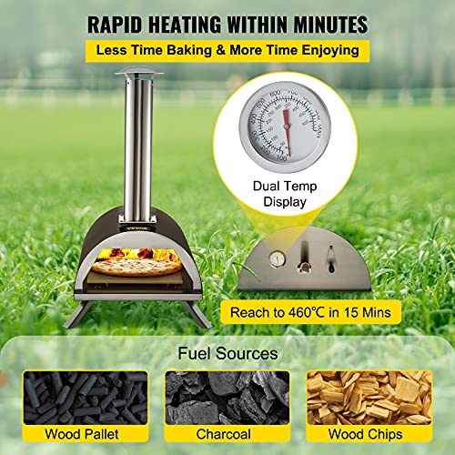 VEVOR Outdoor Pizza Oven 12",Wood Fired Oven with Feeding Port,Wood Pellet Burning Pizza Maker Ovens 932℉Max Temperature Stainless Steel Portable Pizza Ovens with Accessories for Outdoor Cooking.