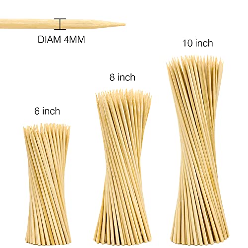 FOCUS FLAME Bamboo Appetizer Skewer 110 PCS 6 IN Stick Fruit Kabob Grill Skewer Toothpicks Φ=4 MM Caramel Apples Wood Stick for Cocktail Chocolate Fountain Campfire Party Barbecue Kitchen BBQ Skewer