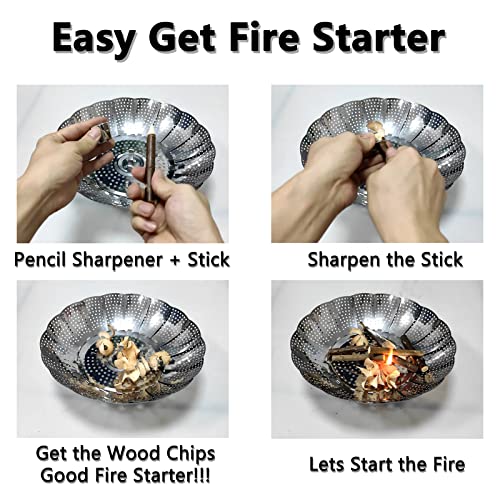 LekWinGi Camping Fire Starter Metal Pencil Sharpener Sharpen Sticks Twigs Shavings Kindling Start Tinder Campfires Firestarter Easy Burn Fire Starters for Wood Stoves Fireplaces Bonfires BBQ Fire Pit