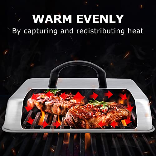 2Pcs 9.3" Basting Cover for Griddle, Leonyo Square Griddle Dome Stainless Steel, BBQ Cheese Melting Dome Metal Burger Cover Lid in & Outdoor, Heavy Duty Cooking Steam Cover for Flat Top Grill