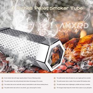 AMXRD Pellet Smoker Tube, Premium 6 inch 304 Stainless Steel BBQ Wood Smoke Tube for All Grills or Smoker, Dishwasher Safe