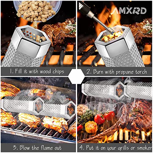 AMXRD Pellet Smoker Tube, Premium 6 inch 304 Stainless Steel BBQ Wood Smoke Tube for All Grills or Smoker, Dishwasher Safe