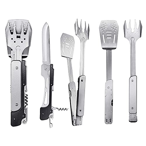 Lichamp 6-in-1 BBQ Multi Tool Set, Folding BBQ Tool Stainless Steel, Folding Grill Tool for Outdoor BBQ Grill