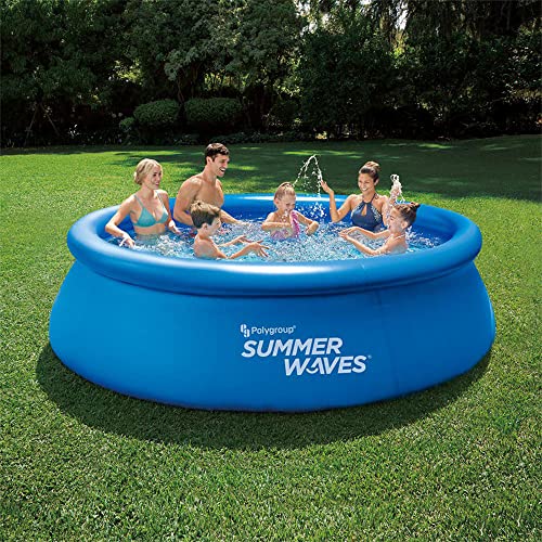 Summer Waves P1001236A Quick Set 12ft x 3ft Outdoor Inflatable Ring Above Ground Outdoor Swimming Pool with GFCI RX300 Filter Pump System, Blue