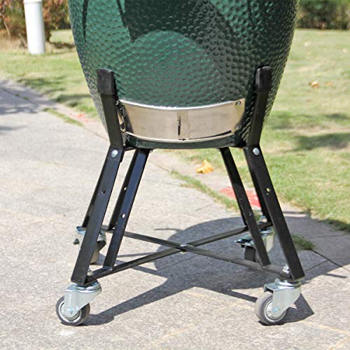 Rolling Cart Nest With Heavy Duty Locking Caster Wheels Powder Coated Steel Rolling Outdoor Cart For Large Big Green Egg Kamado Classic Joe Grill Stand Cooking Accessories Raise Egg Round Pit