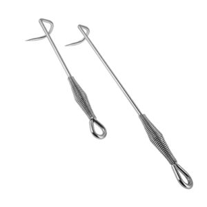 ajinteby food flipper hooks, stainless steel bbq turner hooks flips meat steak or fish – 18-inch and 14-inch meat hooks flipper