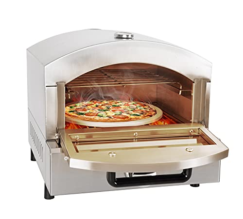 BNDHKR Gas Pizza Oven Stainless Steel Pizza Maker with 12 Inch Round Pizza Stone Portable Pizza Baker for Party and Outdoor Cooking,16.73 x 18.7 x 15.75 inches