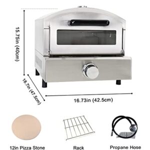 BNDHKR Gas Pizza Oven Stainless Steel Pizza Maker with 12 Inch Round Pizza Stone Portable Pizza Baker for Party and Outdoor Cooking,16.73 x 18.7 x 15.75 inches