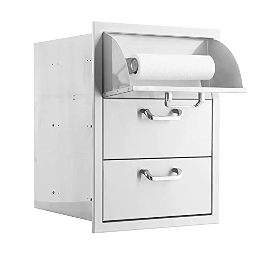 BBQGuys Signature 16-Inch Stainless Steel Double Access Drawer with Paper Towel Dispenser - Traditional