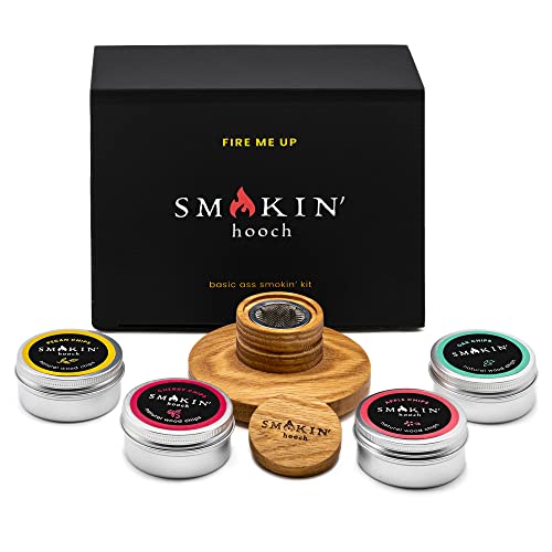 Cocktail Smoker with Solid Oak Smoke Top & 4 Wood Chip Flavors (cherry, pecan, apple, & oak wood chips) Gifts for Smokers | Whiskey Smoker Kit | Old Fashioned Cocktail Kit | Bourbon Smoker Kit