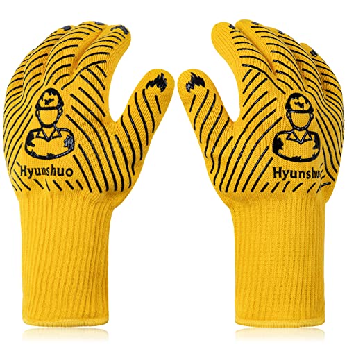 Hyunshuo Ultimate Heat-Resistant BBQ Gloves - Grill, Smoke, and Bake Safely up to 1472°F with Non-Slip Grip, Flexible and Comfortable Design, and Easy-to-Clean Materia