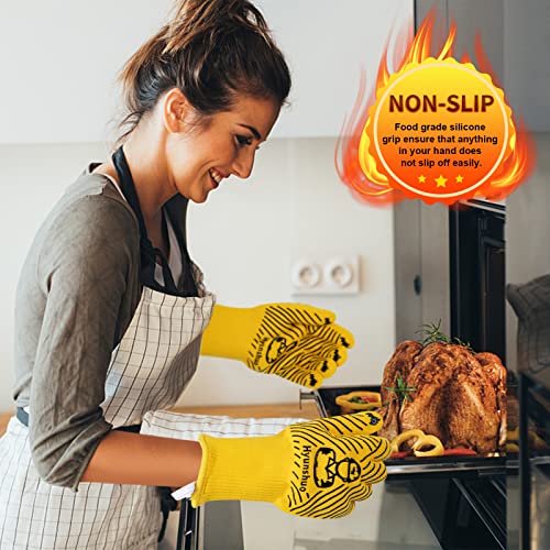 Hyunshuo Ultimate Heat-Resistant BBQ Gloves - Grill, Smoke, and Bake Safely up to 1472°F with Non-Slip Grip, Flexible and Comfortable Design, and Easy-to-Clean Materia