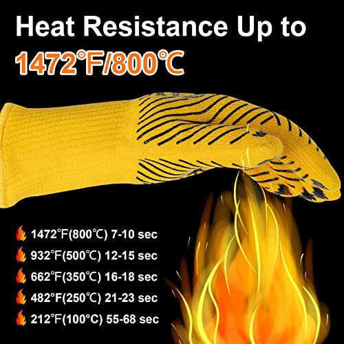 Hyunshuo Ultimate Heat-Resistant BBQ Gloves - Grill, Smoke, and Bake Safely up to 1472°F with Non-Slip Grip, Flexible and Comfortable Design, and Easy-to-Clean Materia