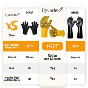 Hyunshuo Ultimate Heat-Resistant BBQ Gloves - Grill, Smoke, and Bake Safely up to 1472°F with Non-Slip Grip, Flexible and Comfortable Design, and Easy-to-Clean Materia