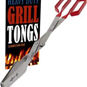 Shark BBQ Grilling Tongs: Extra long reach for outdoor grill & kitchen. Best cooking accessories for charcoal, gas grills & smoker. Perfect stainless steel gift for dad. Great for indoor cooking (Red)