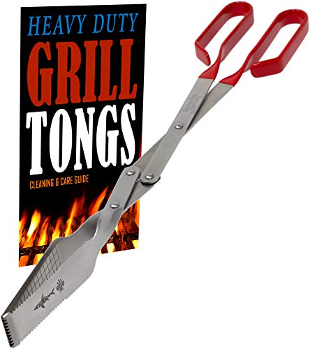 Shark BBQ Grilling Tongs: Extra long reach for outdoor grill & kitchen. Best cooking accessories for charcoal, gas grills & smoker. Perfect stainless steel gift for dad. Great for indoor cooking (Red)