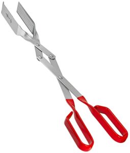 shark bbq grilling tongs: extra long reach for outdoor grill & kitchen. best cooking accessories for charcoal, gas grills & smoker. perfect stainless steel gift for dad. great for indoor cooking (red)