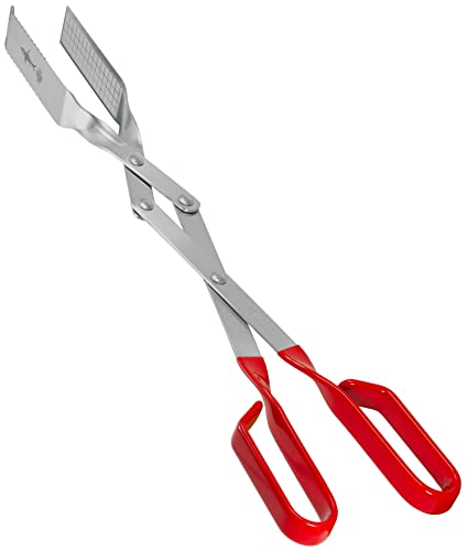 Shark BBQ Grilling Tongs: Extra long reach for outdoor grill & kitchen. Best cooking accessories for charcoal, gas grills & smoker. Perfect stainless steel gift for dad. Great for indoor cooking (Red)