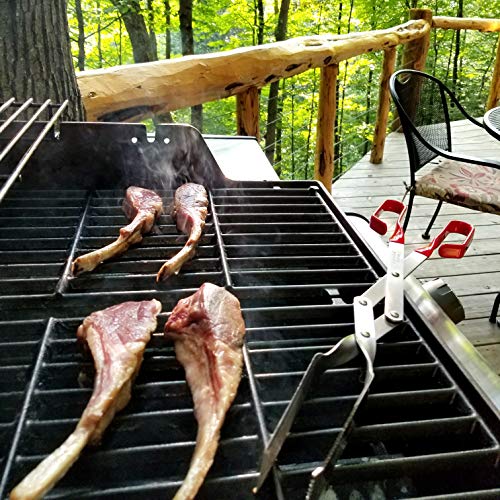 Shark BBQ Grilling Tongs: Extra long reach for outdoor grill & kitchen. Best cooking accessories for charcoal, gas grills & smoker. Perfect stainless steel gift for dad. Great for indoor cooking (Red)