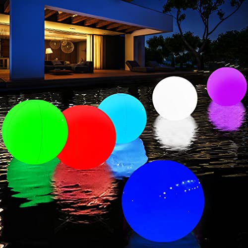 SEMANJLL 2 PCS 16 inch Floating Pool Lights Ball ，16 Color Changing Inflatable LED Pool Ball Light