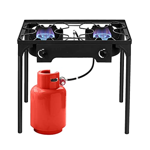 Cimcame Double Burners Stove Heavy Duty Outdoor Camping Propane Cooker w/Detachable Legs&CSA Regulator for Camp Patio Home Brewing, Turkey Fry, Maple Syrup Prep.