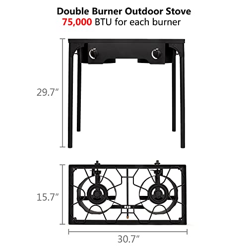 Cimcame Double Burners Stove Heavy Duty Outdoor Camping Propane Cooker w/Detachable Legs&CSA Regulator for Camp Patio Home Brewing, Turkey Fry, Maple Syrup Prep.