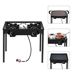 Cimcame Double Burners Stove Heavy Duty Outdoor Camping Propane Cooker w/Detachable Legs&CSA Regulator for Camp Patio Home Brewing, Turkey Fry, Maple Syrup Prep.