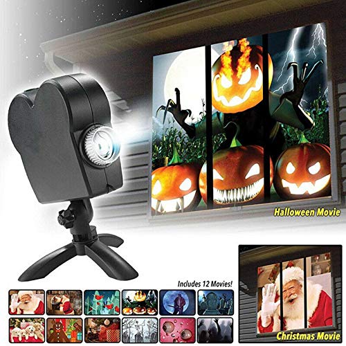 Halloween Holographic Projection, Halloween Projector Lights with a Tripod, Christmas LED Projector Lights, 12 Patterns Festival Outdoor Decor for Holiday Party Decoration Wall Motion