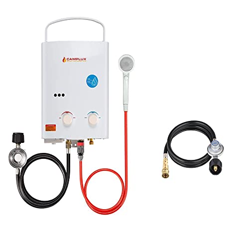 CAMPLUX 5L 1.32 GPM Outdoor Portable Propane Tankless Water Heater Set with 5 Ft Quick Connect Propane Regulator Hose