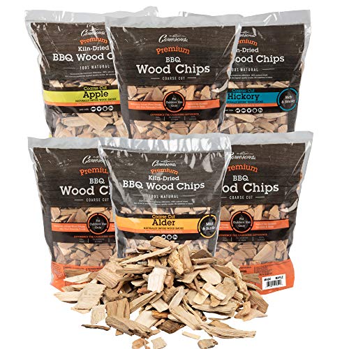 Camerons Products Wood Smoker Chips, 6 Pack ~ 2 lb. Bag, 260 cu. in. - Apple, Alder, Hickory, Cherry, Bourbon Soaked Oak, Pecan - 100% Natural, Fine Wood Smoking and Barbecue Chips