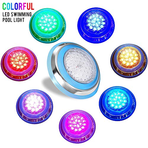 LED Underwater Swimming Pool Lights Stainless Steel 47W Multiple Color Changing 12V AC Wall Surface Mounted IP68 Waterproof with Remote Controller