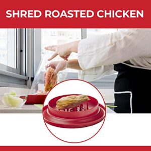 Chicken Shredder Shred Machine, Alternative to Bear Claws Meat Shredder, Meat Shredding Tool with Handles and Non-Skid Base Suitable for Pulled Pork, Beef and Chicken (Red) 25 cm