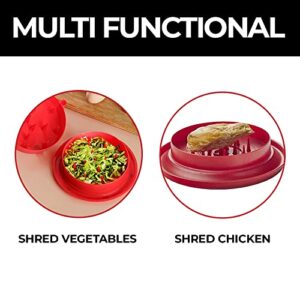 Chicken Shredder Shred Machine, Alternative to Bear Claws Meat Shredder, Meat Shredding Tool with Handles and Non-Skid Base Suitable for Pulled Pork, Beef and Chicken (Red) 25 cm