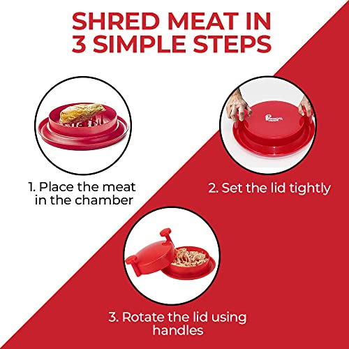 Chicken Shredder Shred Machine, Alternative to Bear Claws Meat Shredder, Meat Shredding Tool with Handles and Non-Skid Base Suitable for Pulled Pork, Beef and Chicken (Red) 25 cm