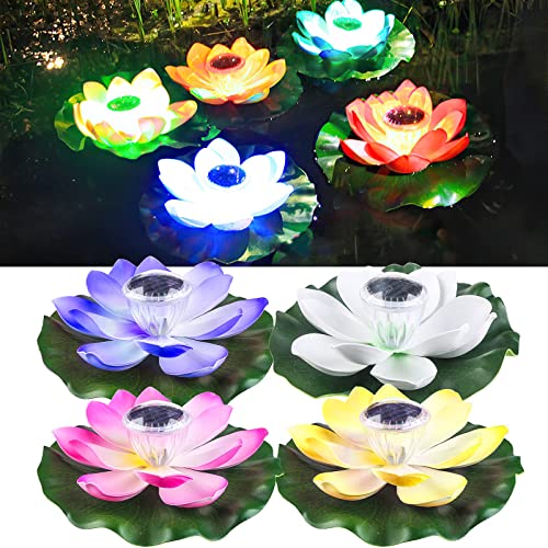 jindaaudio Solar Pool Lights, 4 Pack Floating Lotus Flower for Pool, Solar Floating Pool Lights, Waterproof LED Floating Solar Pond Light.(Colorful)