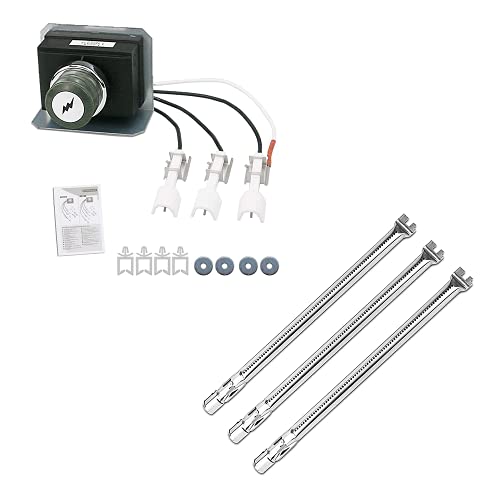 GRISUN 7628 Igniter Kit for Genesis 310 and 320 Gas Grills, 19.5 Inch 62752 Burner Tube Kit Replacement for Weber Genesis 300 Pronpane (LP) with Front Control Knob, 304 Stainless Steel Burner